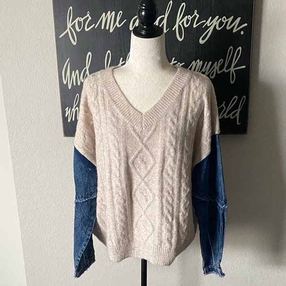 BiBi | Sweaters | Bibi Sweater With Denim Sleeves Nwt | Poshmark